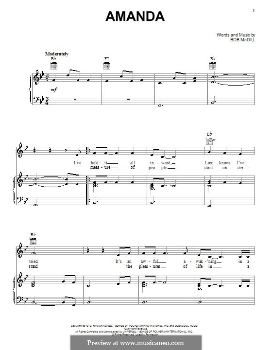 Amanda (Waylon Jennings) by B. McDill - sheet music on MusicaNeo