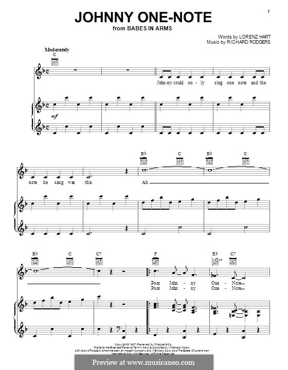 Johnny One Note by R. Rodgers - sheet music on MusicaNeo