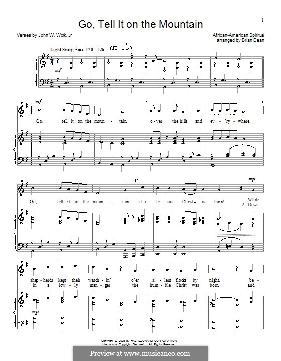 Go, Tell it on the Mountain (Printable Scores) by folklore on MusicaNeo