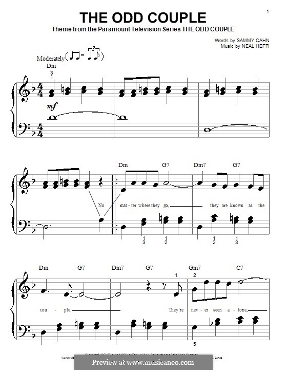 Theme from The Odd Couple by N. Hefti - sheet music on MusicaNeo