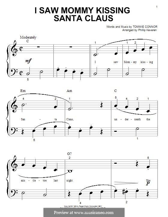 I Saw Mommy Kissing Santa Claus, for Piano by T. Connor on MusicaNeo