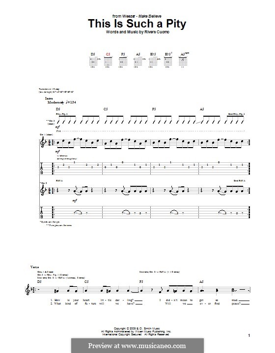 This Is Such A Pity Weezer By R Cuomo Sheet Music On Musicaneo
