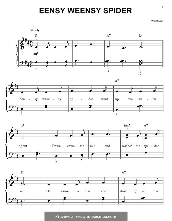 Eensy Weensy Spider by folklore - sheet music on MusicaNeo