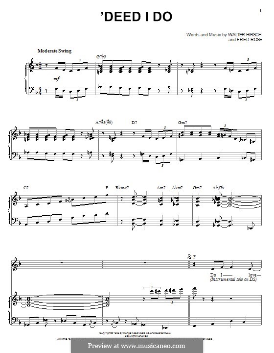 Deed I Do by F. Rose, W. Hirsch - sheet music on MusicaNeo