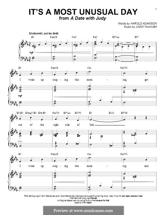 It's a Most Unusual Day by J. McHugh - sheet music on MusicaNeo