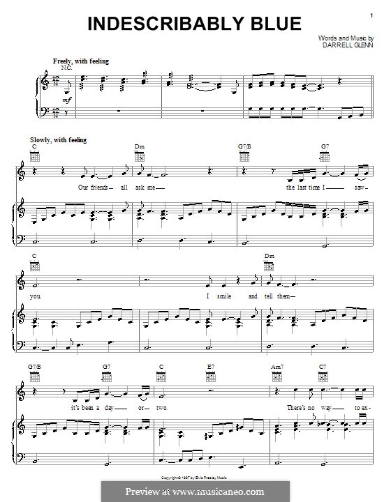 Indescribably Blue (Elvis Presley) by D. Glenn - sheet music on MusicaNeo