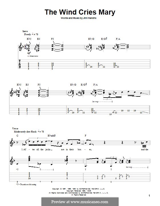 The Wind Cries Mary by J. Hendrix - sheet music on MusicaNeo