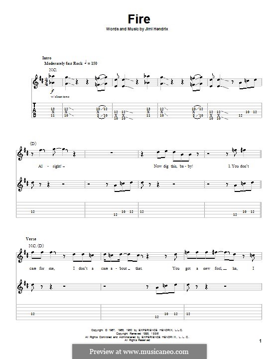 Fire by J. Hendrix - sheet music on MusicaNeo
