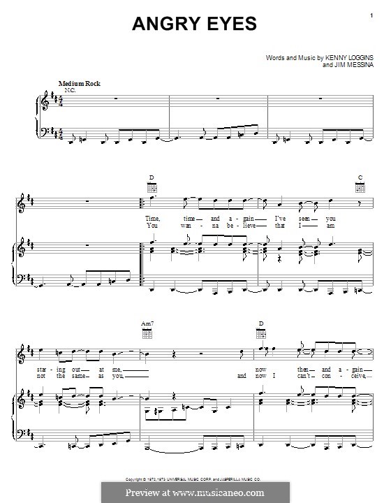 Angry Eyes by J. Messina, K. Loggins - sheet music on MusicaNeo