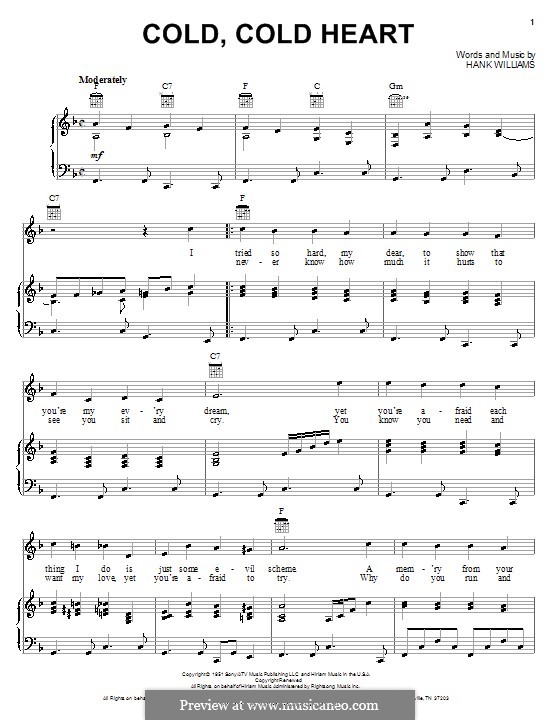 Cold, Cold Heart by H. Williams - sheet music on MusicaNeo