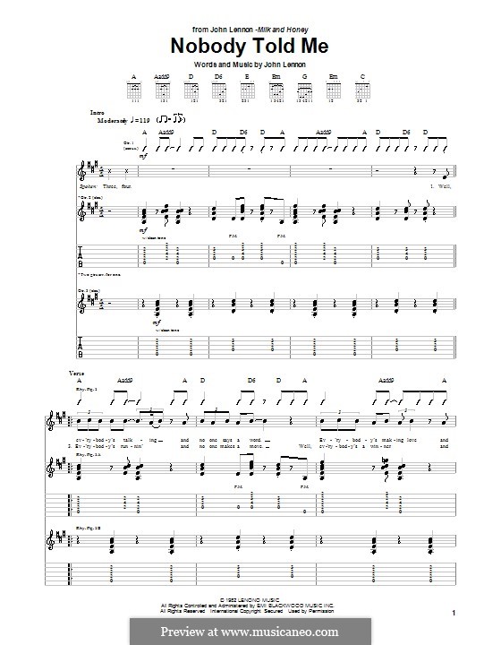 Nobody Told Me by J. Lennon - sheet music on MusicaNeo