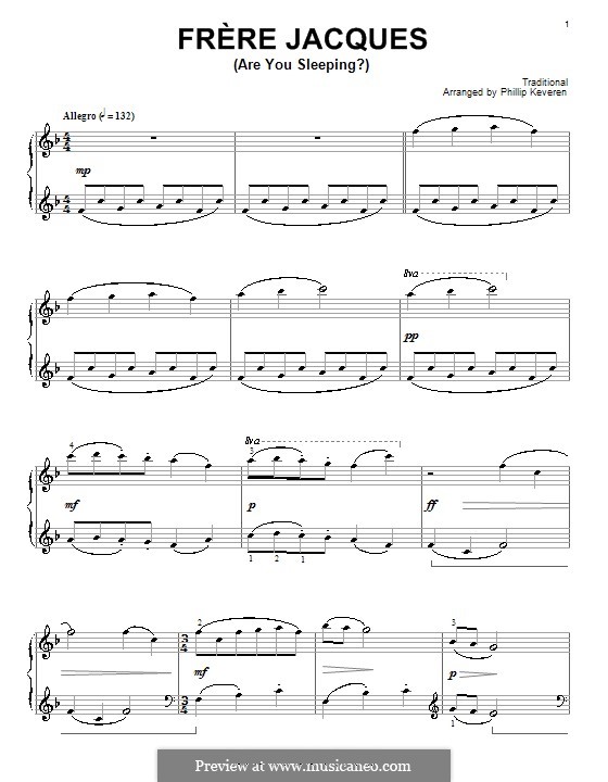 Frere Jacques (Are You Sleeping?) by folklore - sheet music on MusicaNeo