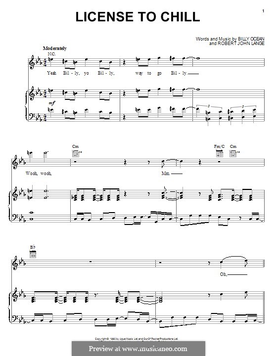License to Chill (Billy Ocean) by R.J. Lange - sheet music on MusicaNeo