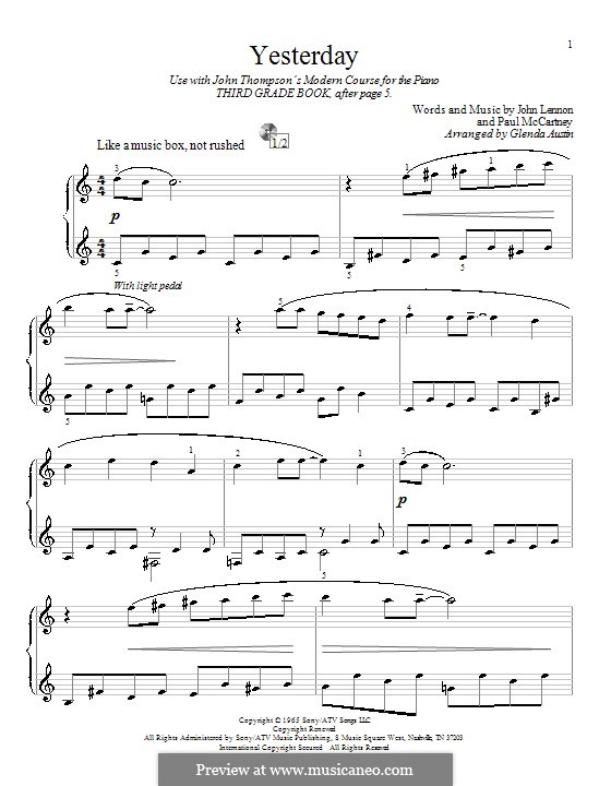 Piano version (Yesterday (The Beatles)) by J. Lennon, P. McCartney on ...