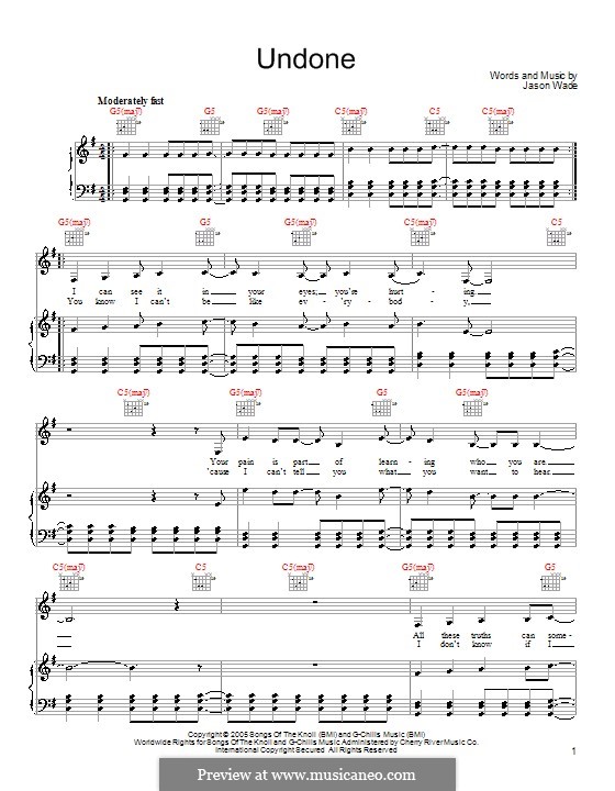 Undone (Lifehouse) by J. Wade - sheet music on MusicaNeo