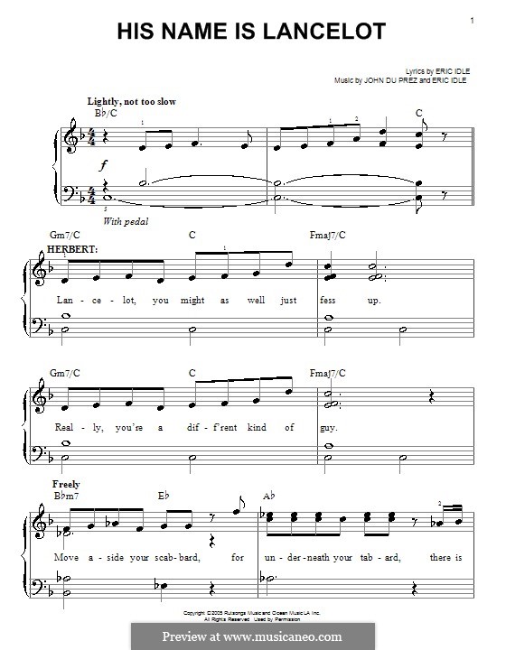 His Name Is Lancelot (from Monty Python's Spamalot) by E. Idle, J.D ...