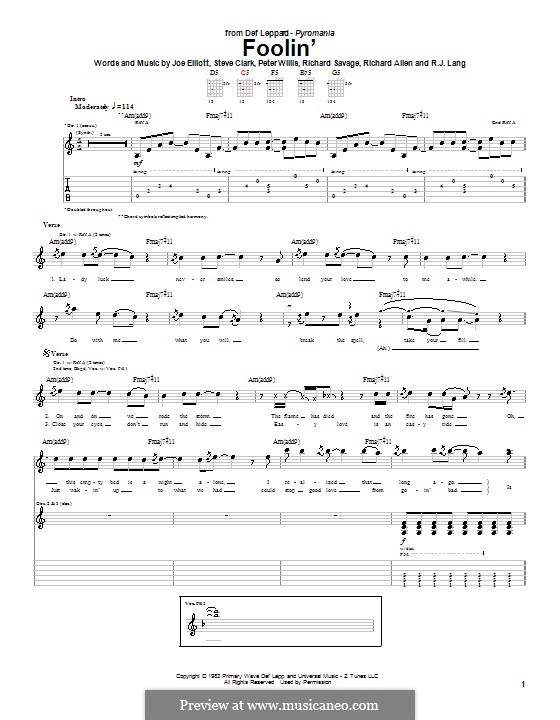 Foolin' (Def Leppard) by J. Elliott, P. Willis, R. Allen, R. Savage, R ...