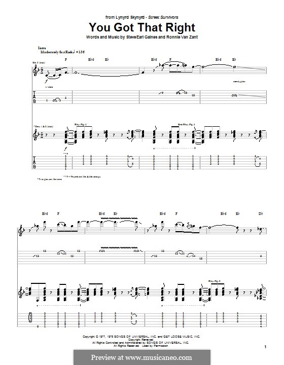 You Got That Right (Lynyrd Skynyrd) by R.V. Zant, S.E. Gaines on MusicaNeo