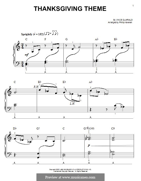 Thanksgiving Theme by V. Guaraldi - sheet music on MusicaNeo