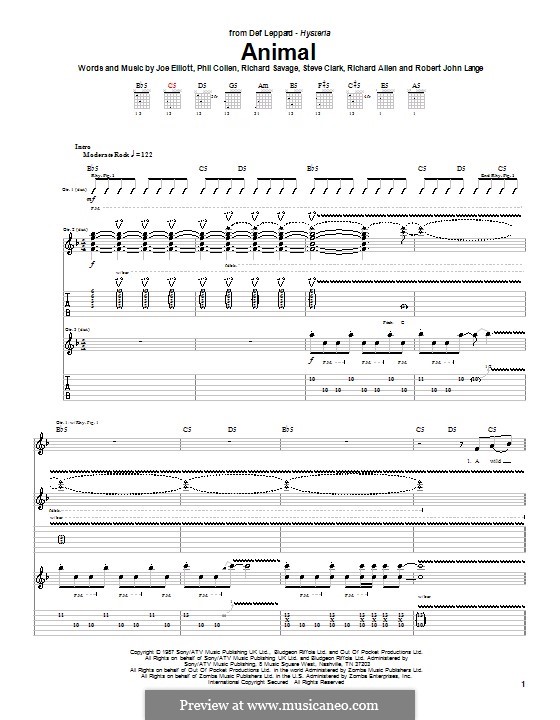 Animal (Def Leppard) by J. Elliott, P. Collen, R. Allen, R. Savage, R.J ...