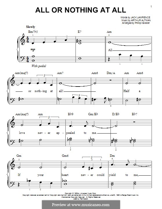 All or Nothing at All by A. Altman, J. Lawrence - sheet music on MusicaNeo