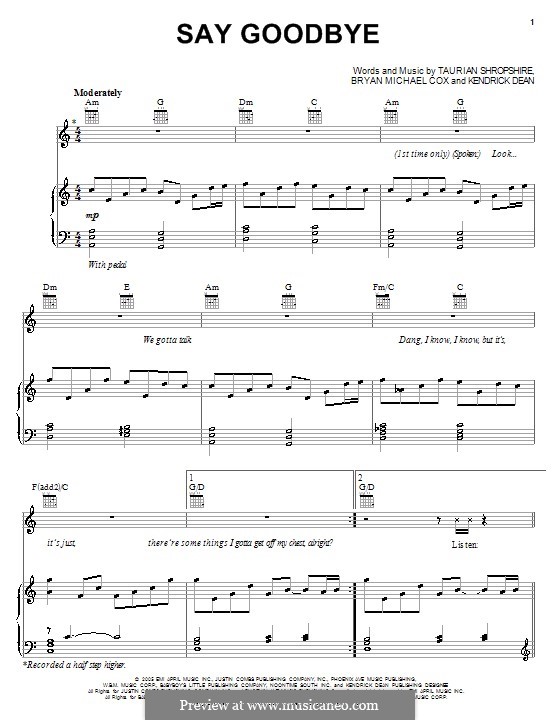 Say Goodbye by B.M. Cox, K. Dean, T. Stropshire - sheet music on MusicaNeo