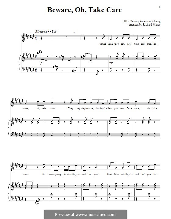 Beware, Oh, Take Care by folklore - sheet music on MusicaNeo