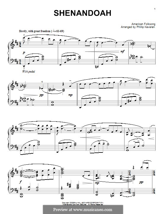 Oh Shenendoah (Shenandoah) Printable Scores by folklore on MusicaNeo