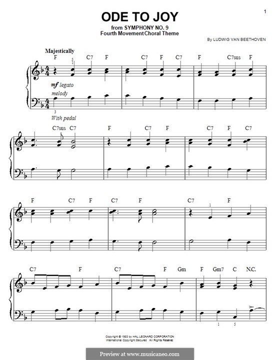Ode to Joy, for Piano (Symphony No.9 'Choral', Op.125) by L.v ...