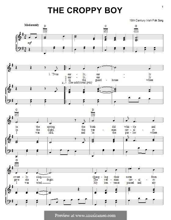 The Croppy Boy by folklore - sheet music on MusicaNeo