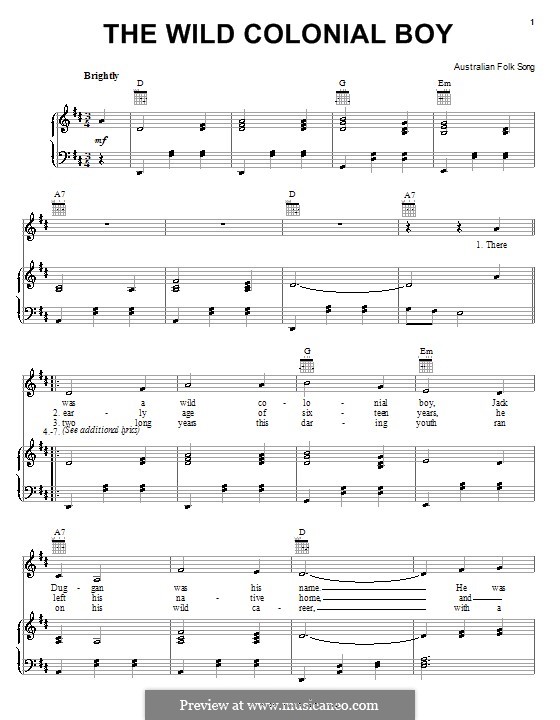 The Wild Colonial Boy by folklore - sheet music on MusicaNeo