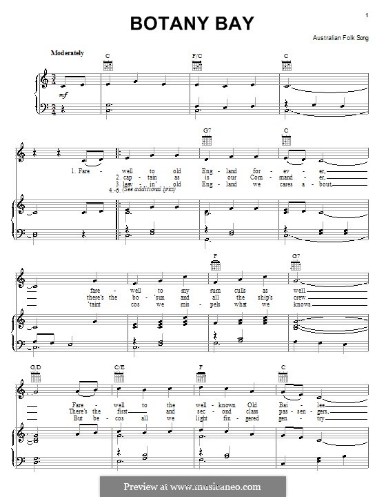 Botany Bay by folklore - sheet music on MusicaNeo