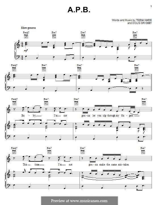 A.P.B. (Teena Marie) by D. Grigsby - sheet music on MusicaNeo
