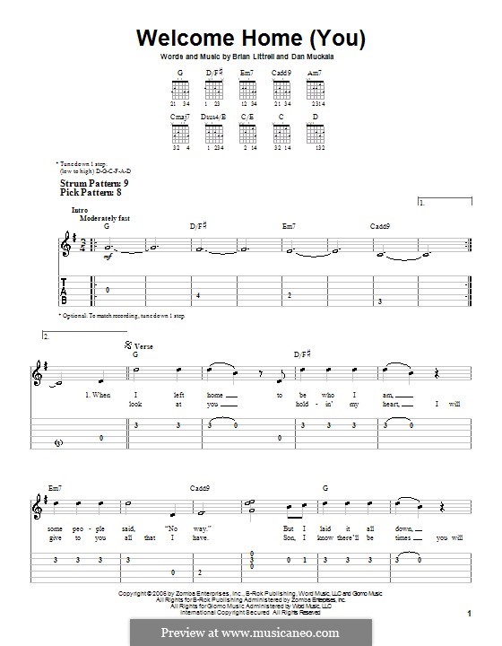 Welcome Home (You) by B. Litrell, D. Muckala - sheet music on MusicaNeo