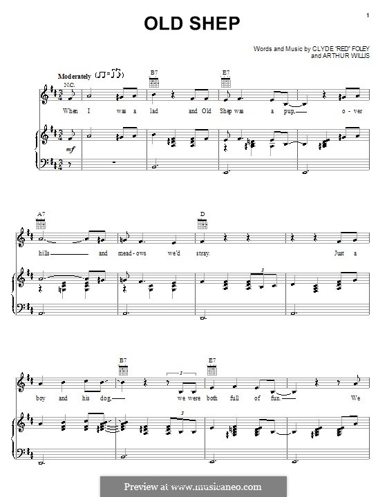 Old Shep (Alabama) by A. Willis, Red Foley - sheet music on MusicaNeo