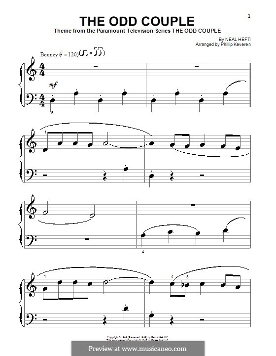 Theme from The Odd Couple by N. Hefti - sheet music on MusicaNeo