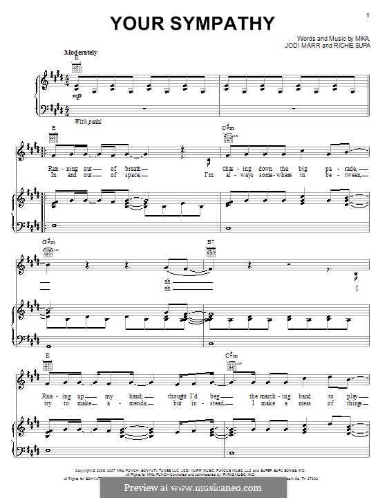 Your Sympathy (Mika) by J. Marr, Richard Supa - sheet music on MusicaNeo