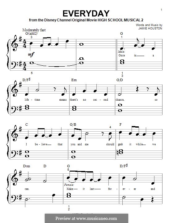 Everyday (High School Musical 2) by J. Houston - sheet music on MusicaNeo