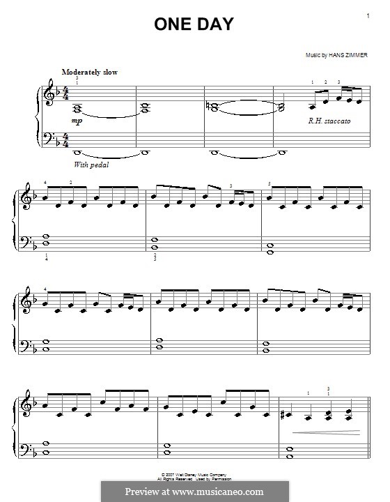 One Day by H. Zimmer - sheet music on MusicaNeo