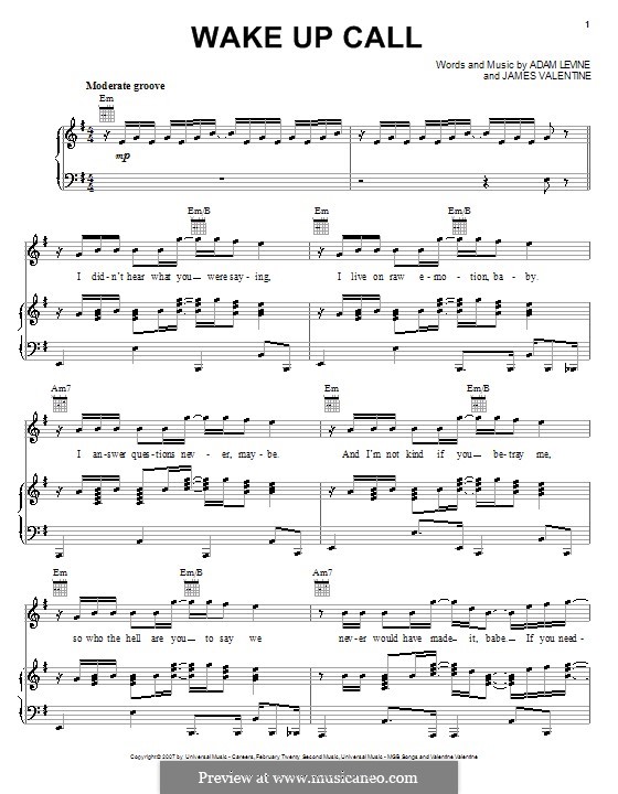 Wake Up Call (Maroon 5) by A. Levine, J. Valentine on MusicaNeo
