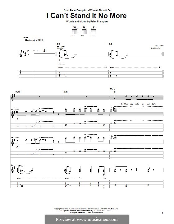 I Can't Stand It No More by P. Frampton - sheet music on MusicaNeo