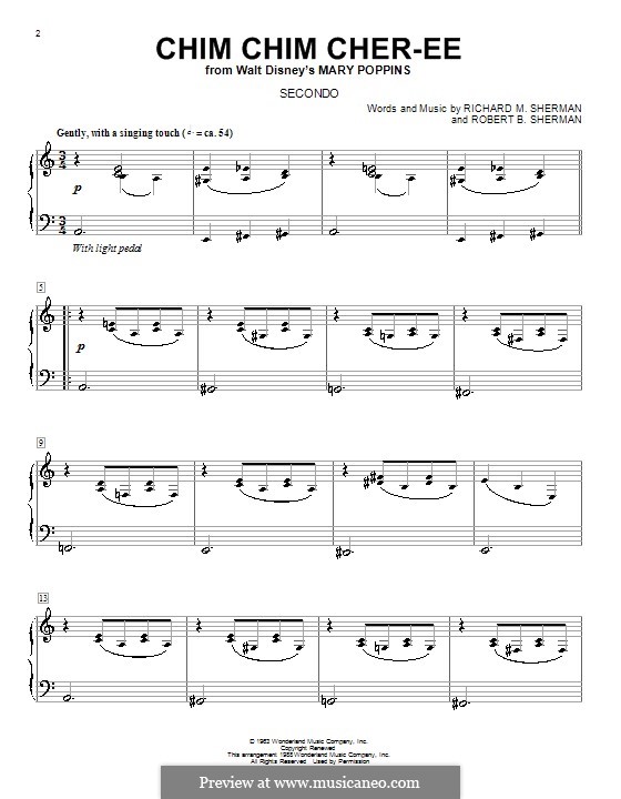 Chim Chim Cher Ee From Mary Poppins For Piano By R M Sherman R B