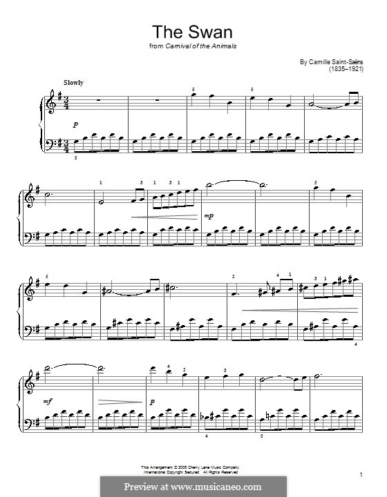 The Swan (printable scores) (Le carnaval des animaux (The Carnival of ...