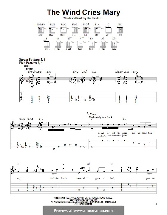 The Wind Cries Mary by J. Hendrix - sheet music on MusicaNeo