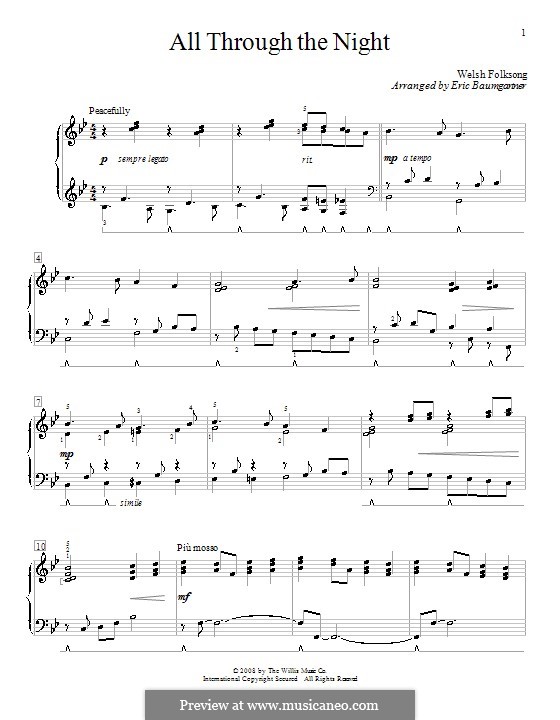 All Through the Night (Printable scores) by folklore on MusicaNeo