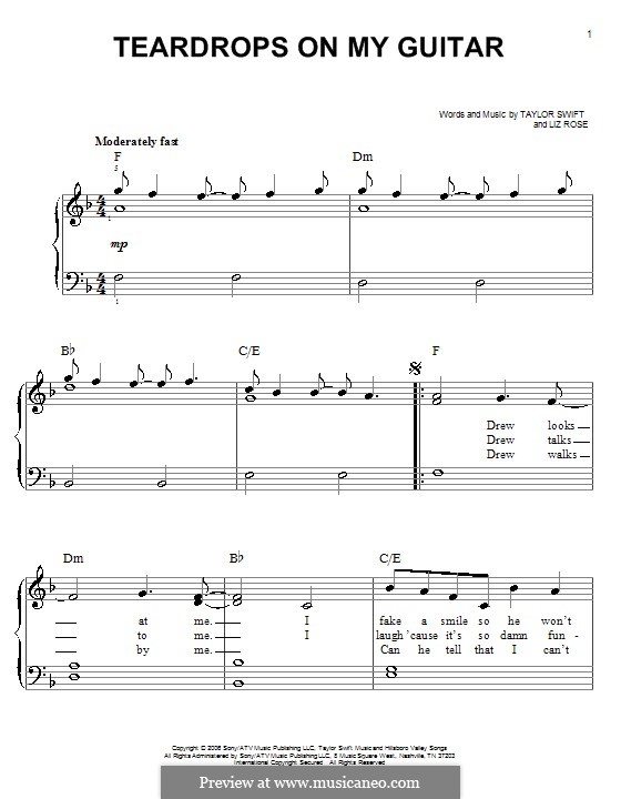 Teardrops on My Guitar by L. Rose, T. Swift - sheet music on MusicaNeo