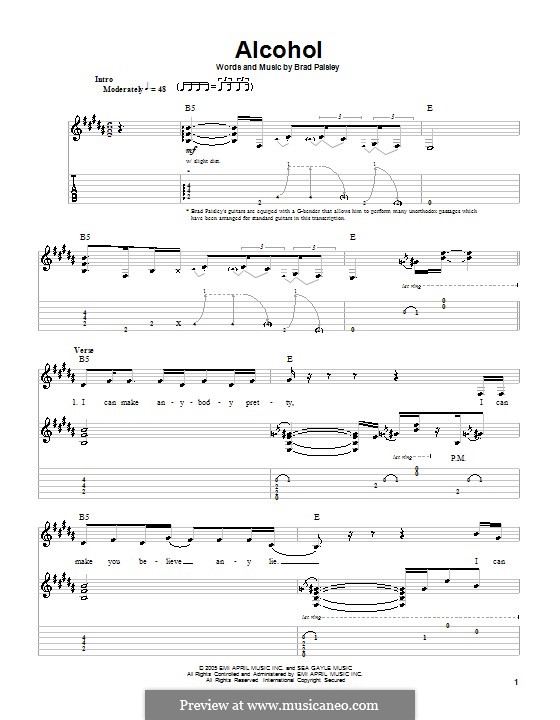 Alcohol by B. Paisley - sheet music on MusicaNeo
