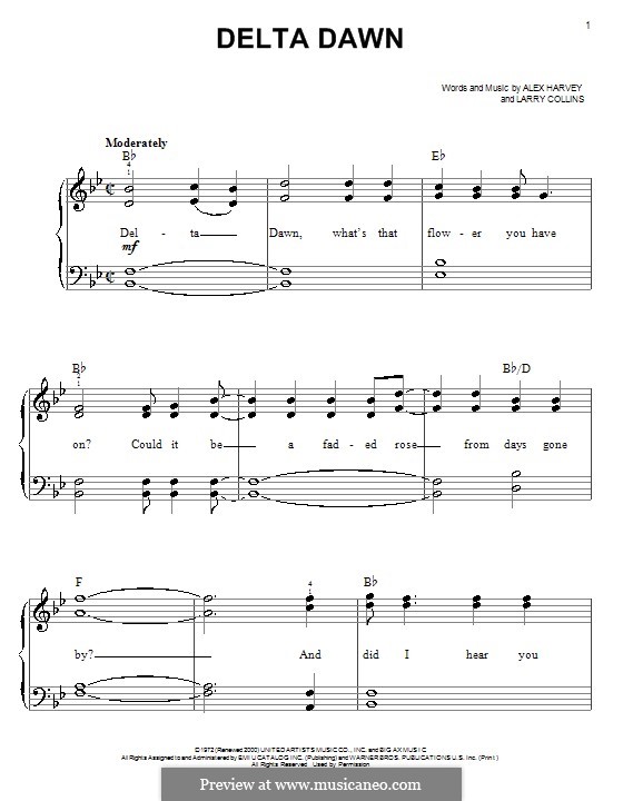 Delta Dawn by A. Harvey, L. Collins - sheet music on MusicaNeo