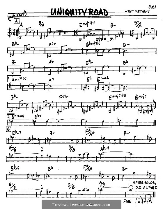 Uniquity Road by P. Metheny - sheet music on MusicaNeo