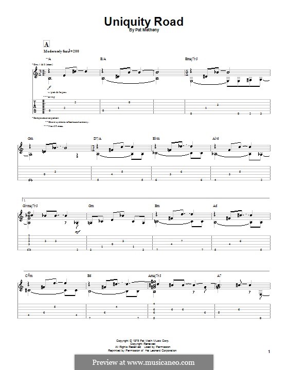 Uniquity Road by P. Metheny - sheet music on MusicaNeo